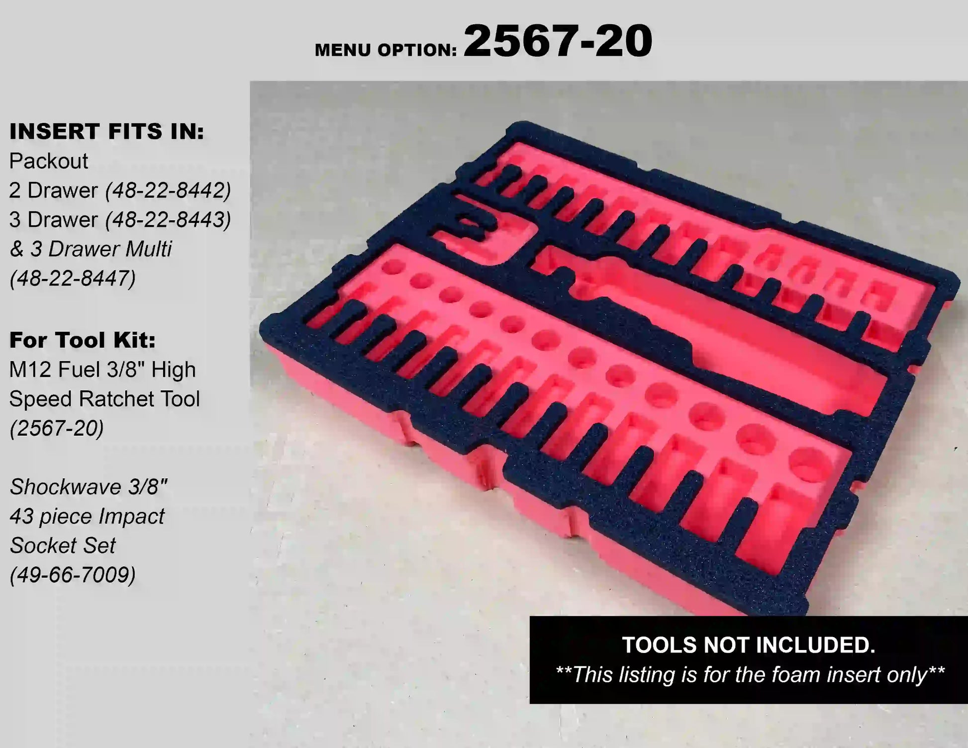 FOAM INSERT for M12 Ratchet and Shockwave 43 Piece Socket Set for ...