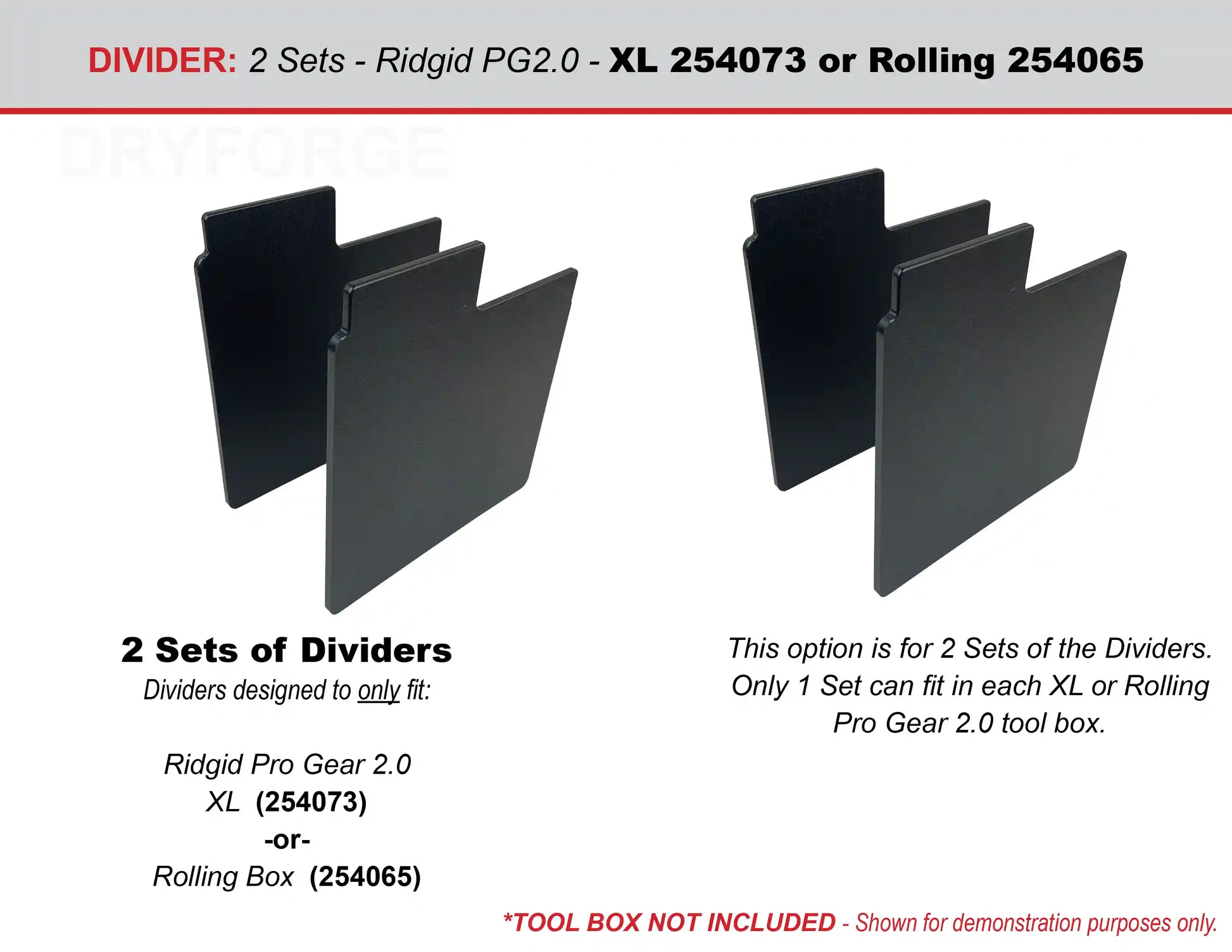 Dividers for Ridgid Pro Gear 2.0 Rolling Tool Box or XL Tool Box - Too ...